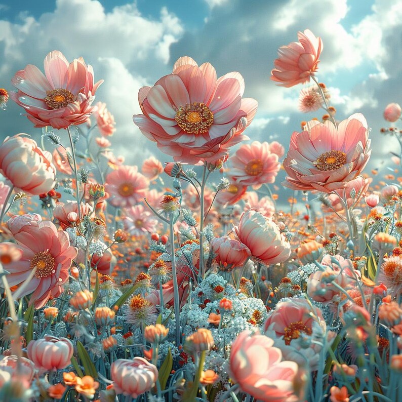 24 Flower Field Clipart, Spring Meadow Floral Illustration, Card Making ...