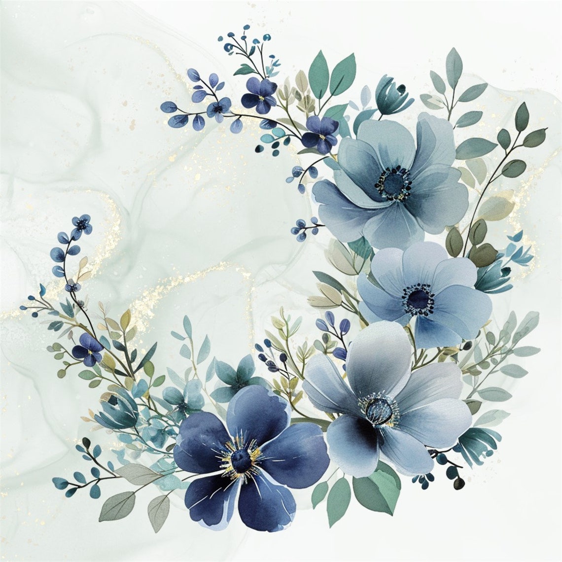 21 Watercolor Blue Floral Clipart, Red Carnation Digital Download ...