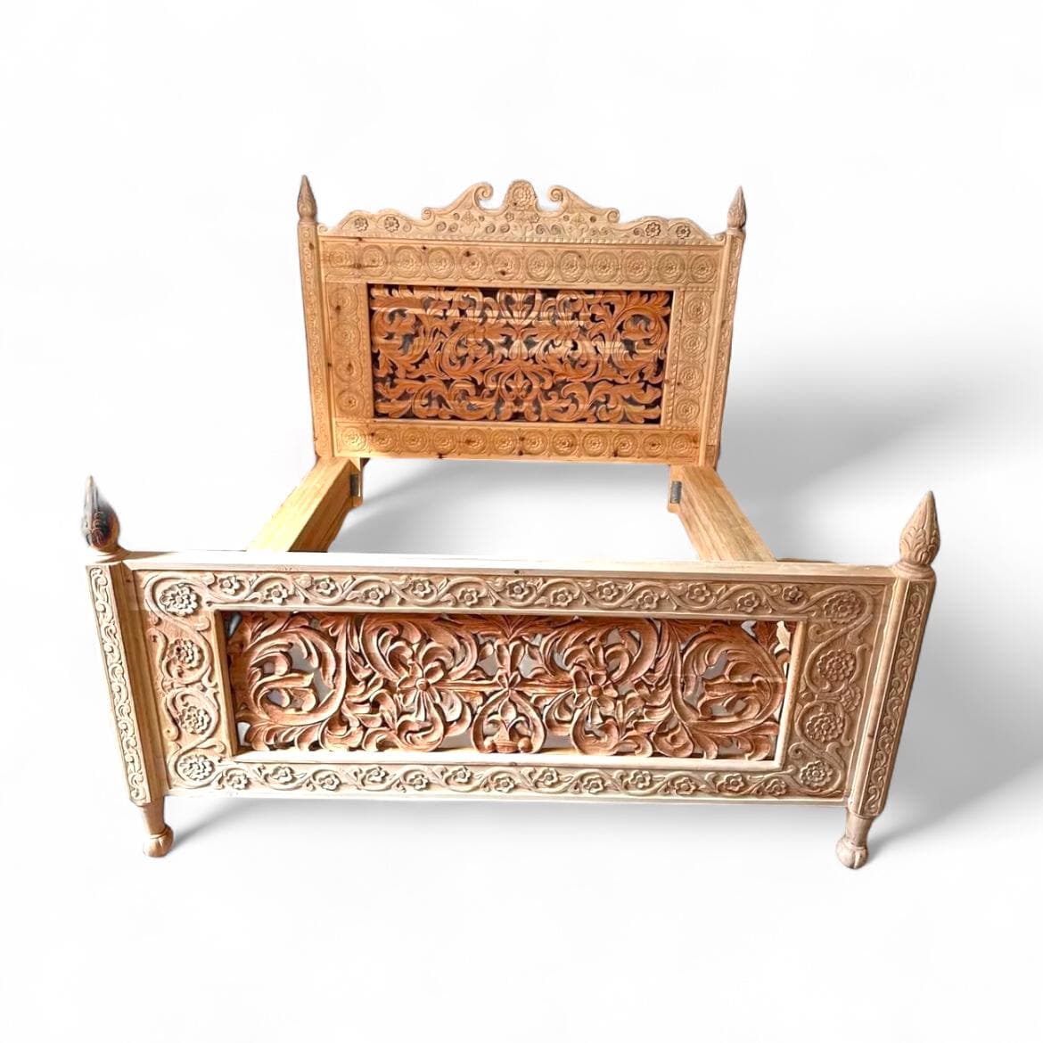 Hand Carved Solid Wood Bed Frame With Illuminated Headboard, Custom ...