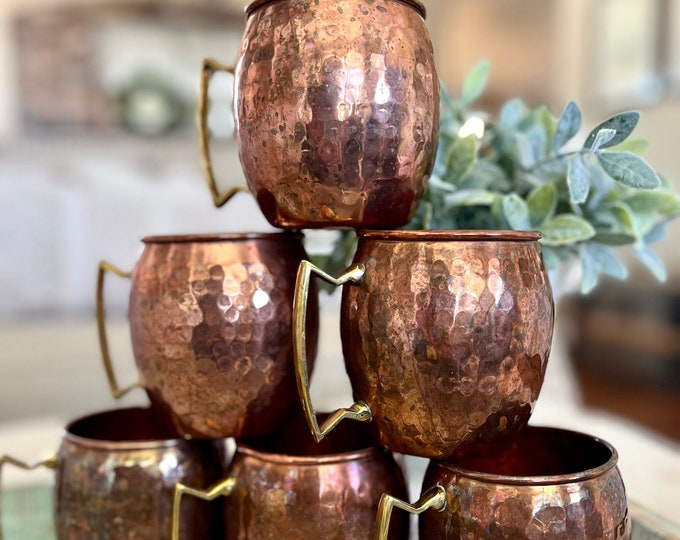 6 ODI Barware Hammered Copper With Brass Handles Moscow Mule Copper Mug ...