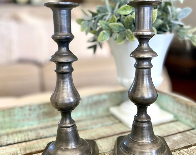 Pair of Colonial Casting Co. Meridian Conn. Pewter Candlesticks 8 7/8 ...