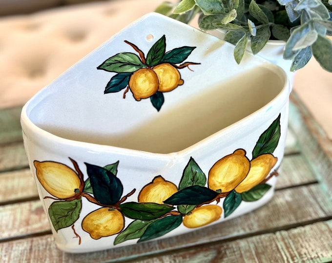 Italian Ceramic Majolica Lemons Kitchen Decor, Tuscan Wall Pocket, Wall ...