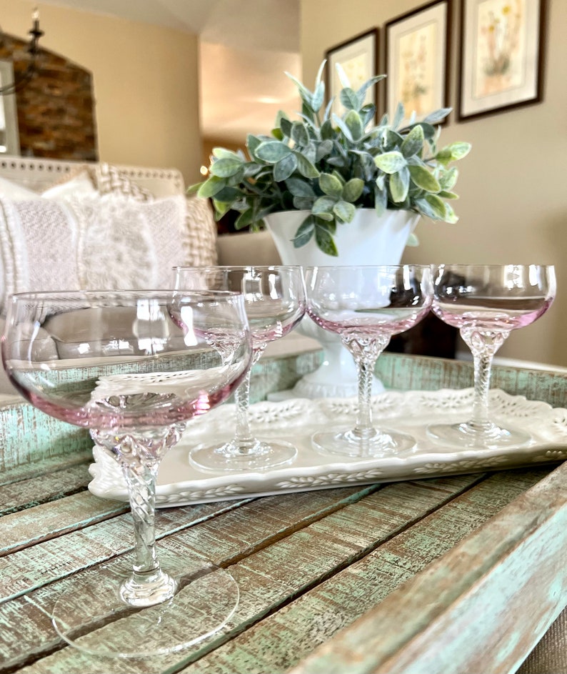 Sasaki Crystal Champagne / Tall Sherbet Set of Four Pink - Etsy