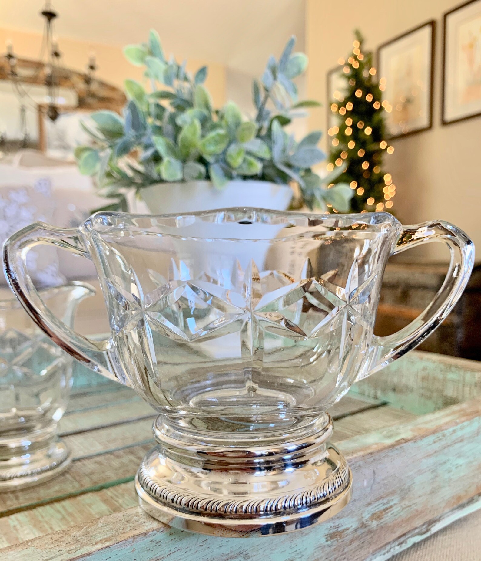 Sterling Silver Base Cut Star Glass Open Sugar Footed and - Etsy