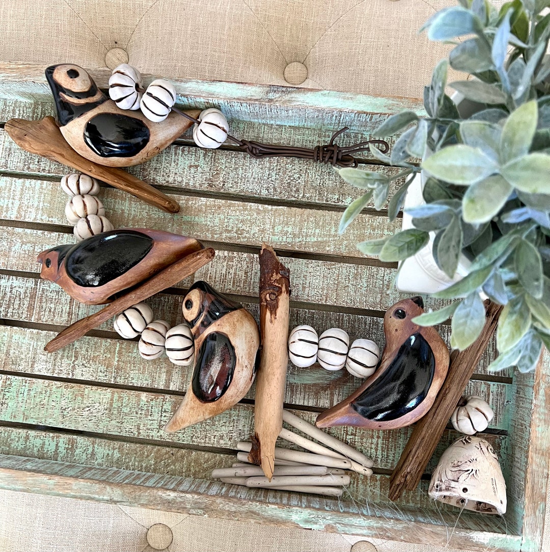 Hazel Olsen California Pottery Artist 4 Bird Ceramic Wind Chime 1980's ...