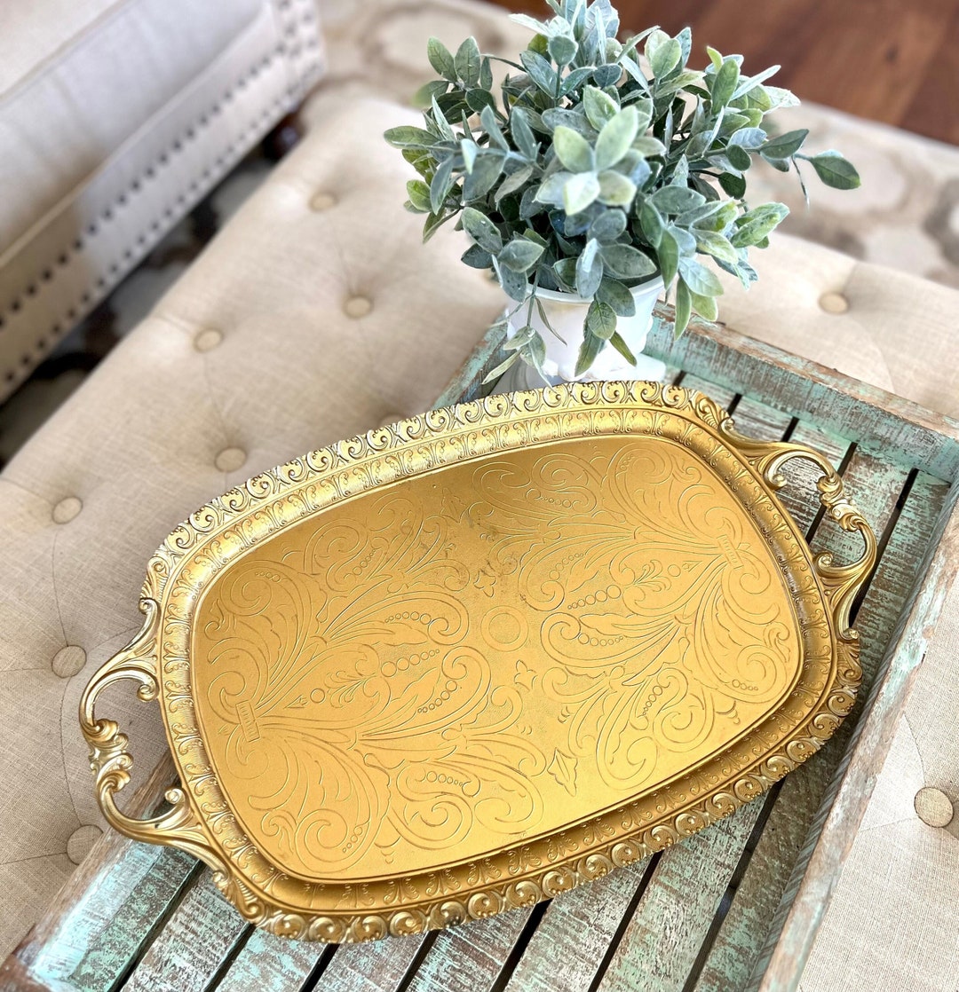 Vintage Italian Gold Tone Metal Ornate Detailed, Italy Dresser Tray ...