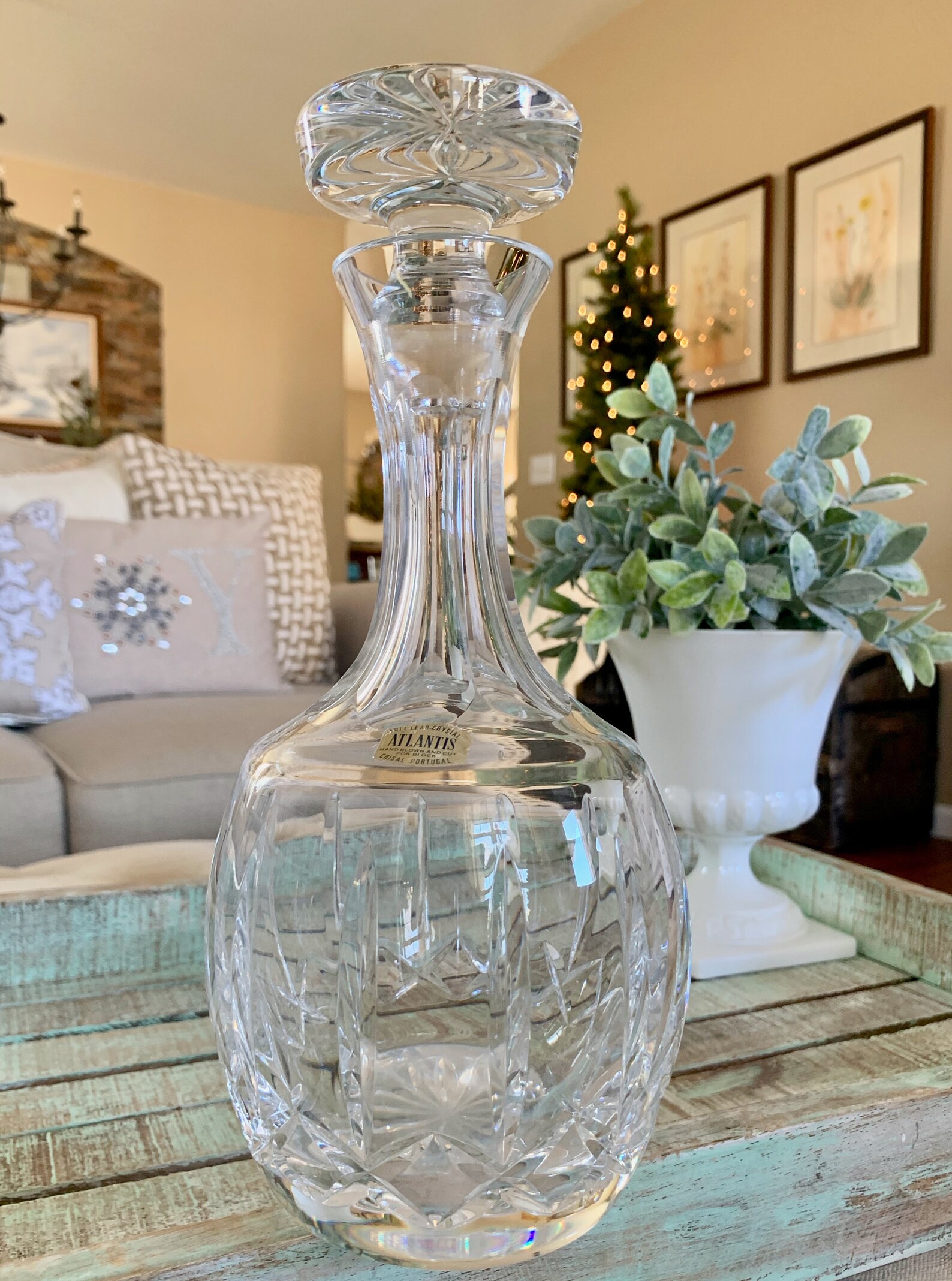 Atlantis Crystal Decanter Sofia Pattern Criss Cross Cut Vertical Cut ...