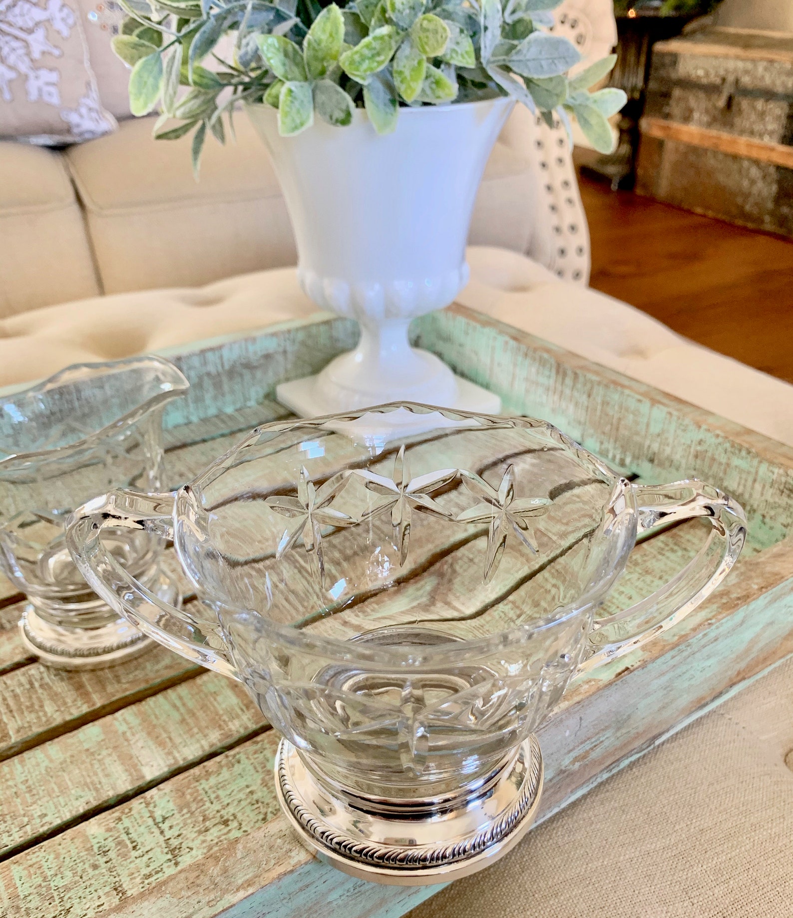 Sterling Silver Base Cut Star Glass Open Sugar Footed and - Etsy