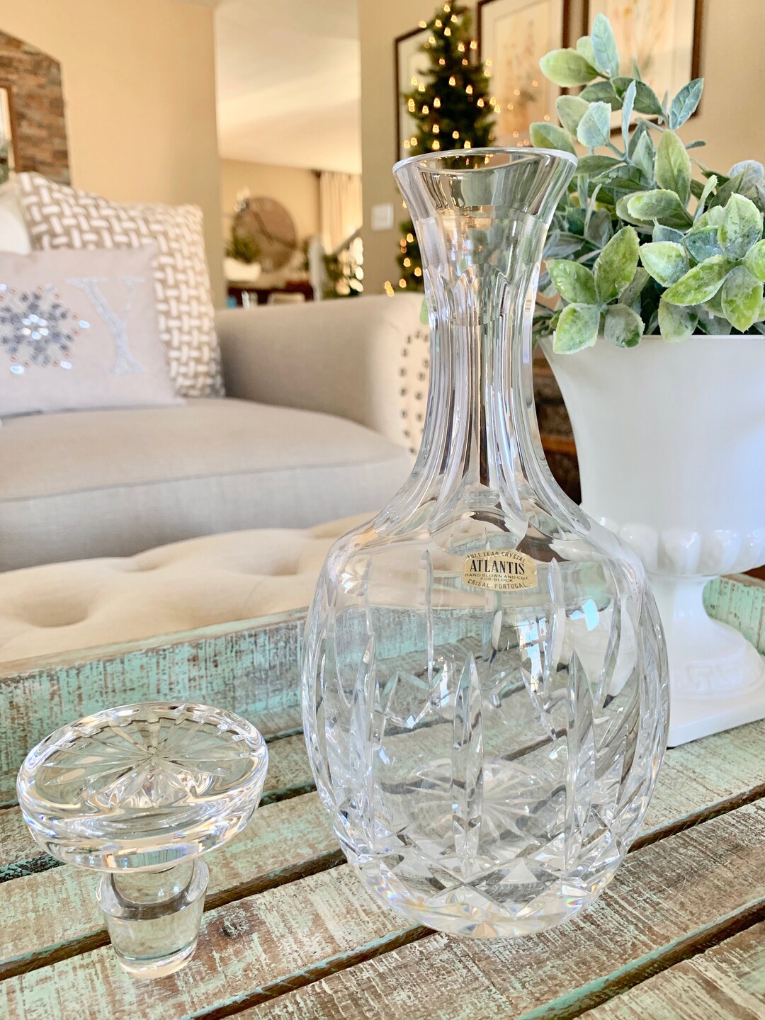 Atlantis Crystal Decanter Sofia Pattern Criss Cross Cut Vertical Cut ...