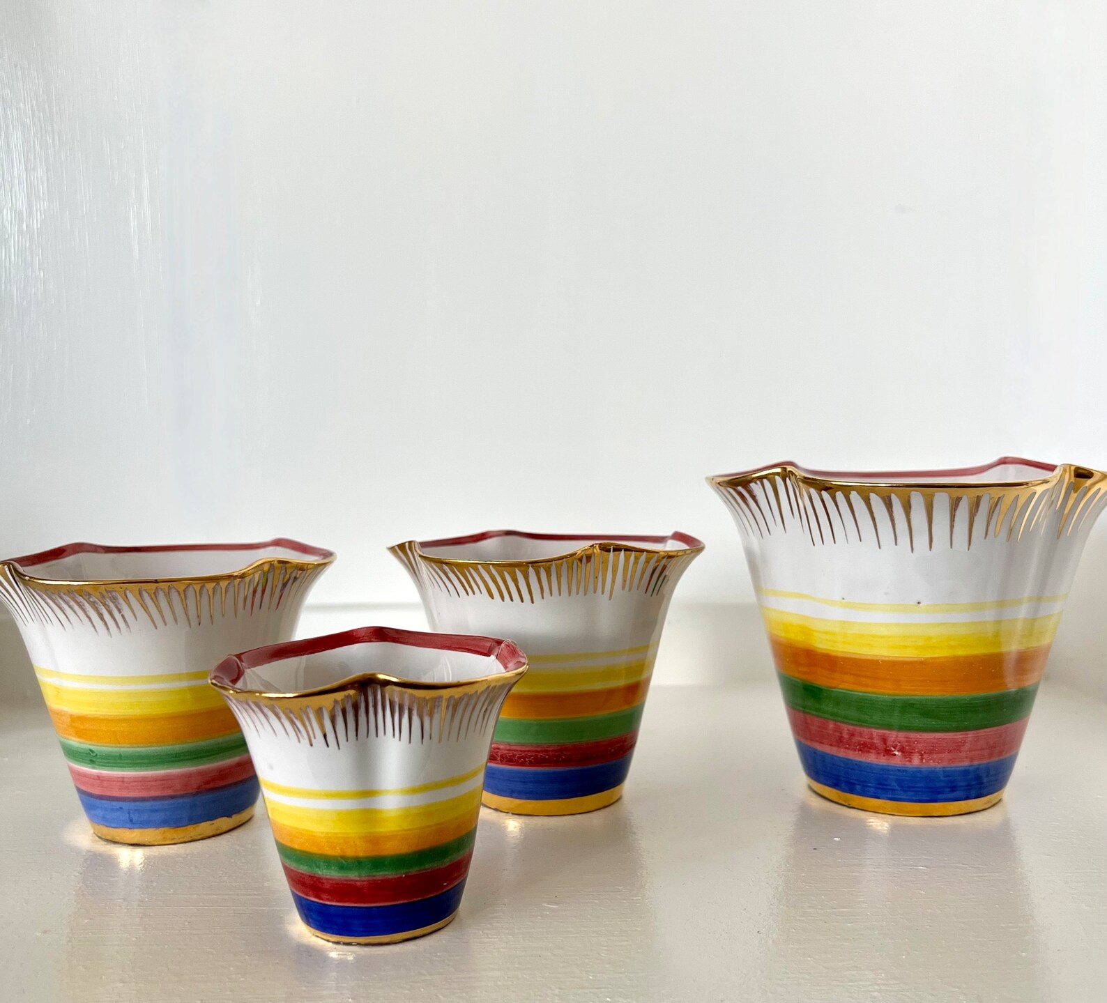 Set of Four Rainbow Colored Planters Made in Italy Gold Trim - Etsy