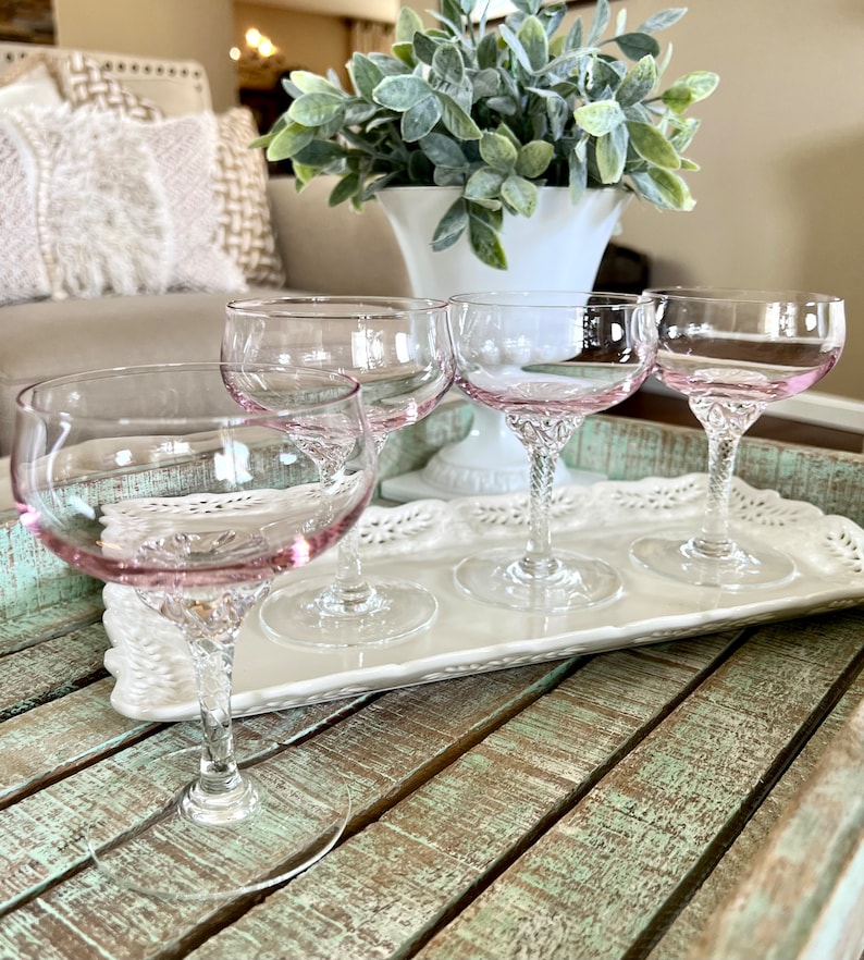 Sasaki Crystal Champagne / Tall Sherbet Set of Four Pink - Etsy