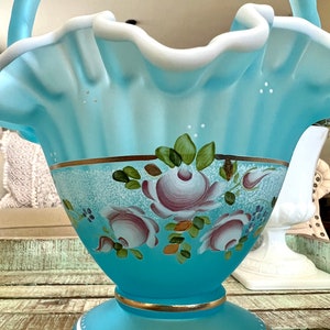 Fenton Charleton Collection Glass Hand Decorated Roses White Crested ...