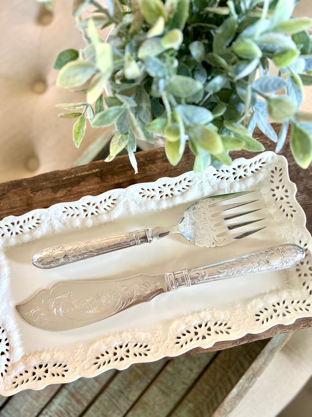 Antique Israel Freeman & Sons Inc England Ornate Fish Serving Set Fork ...