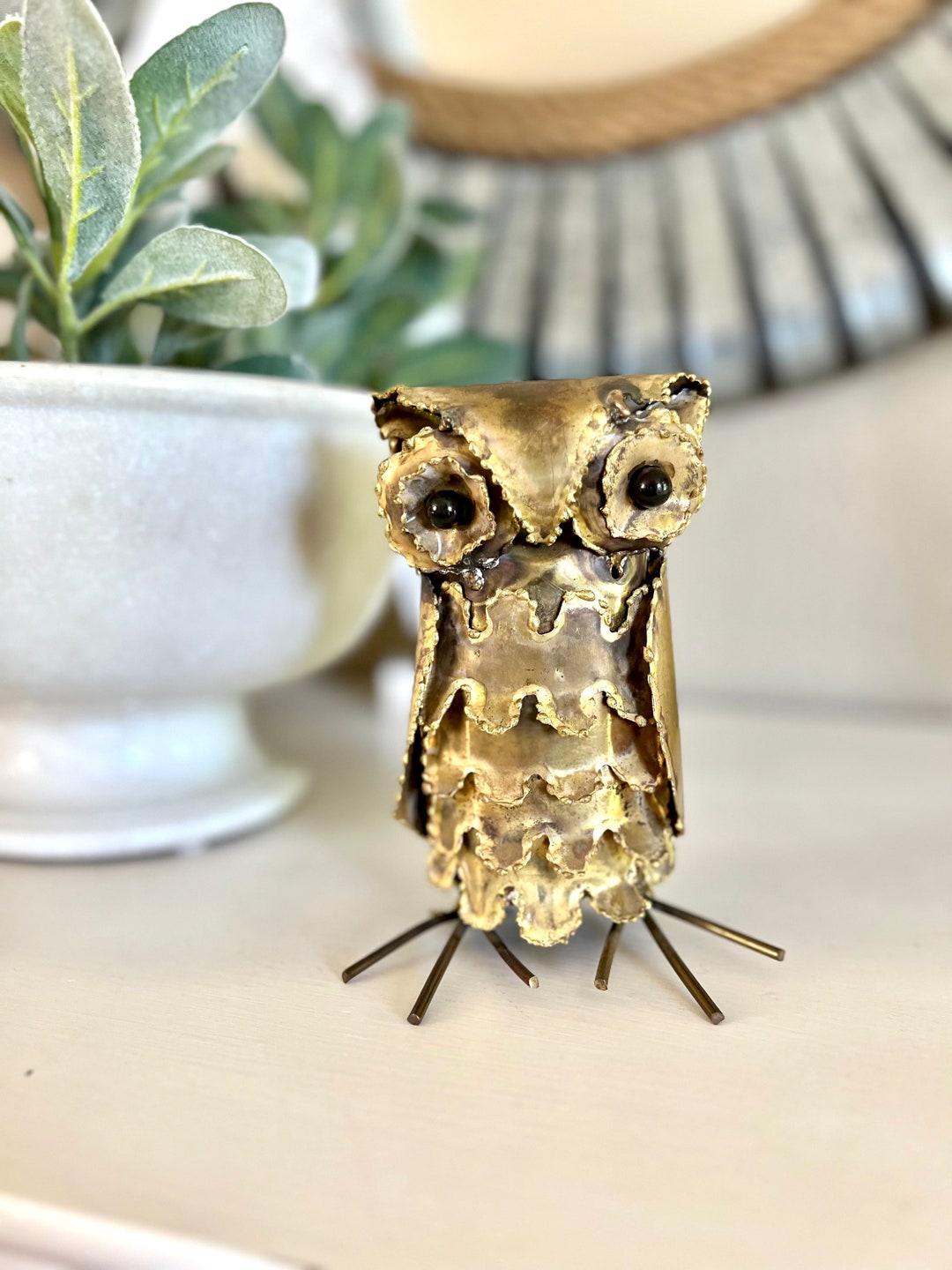 Modernist Brutalist Torch Cut Brass Owl Art Sculpture / Figurine Metal ...