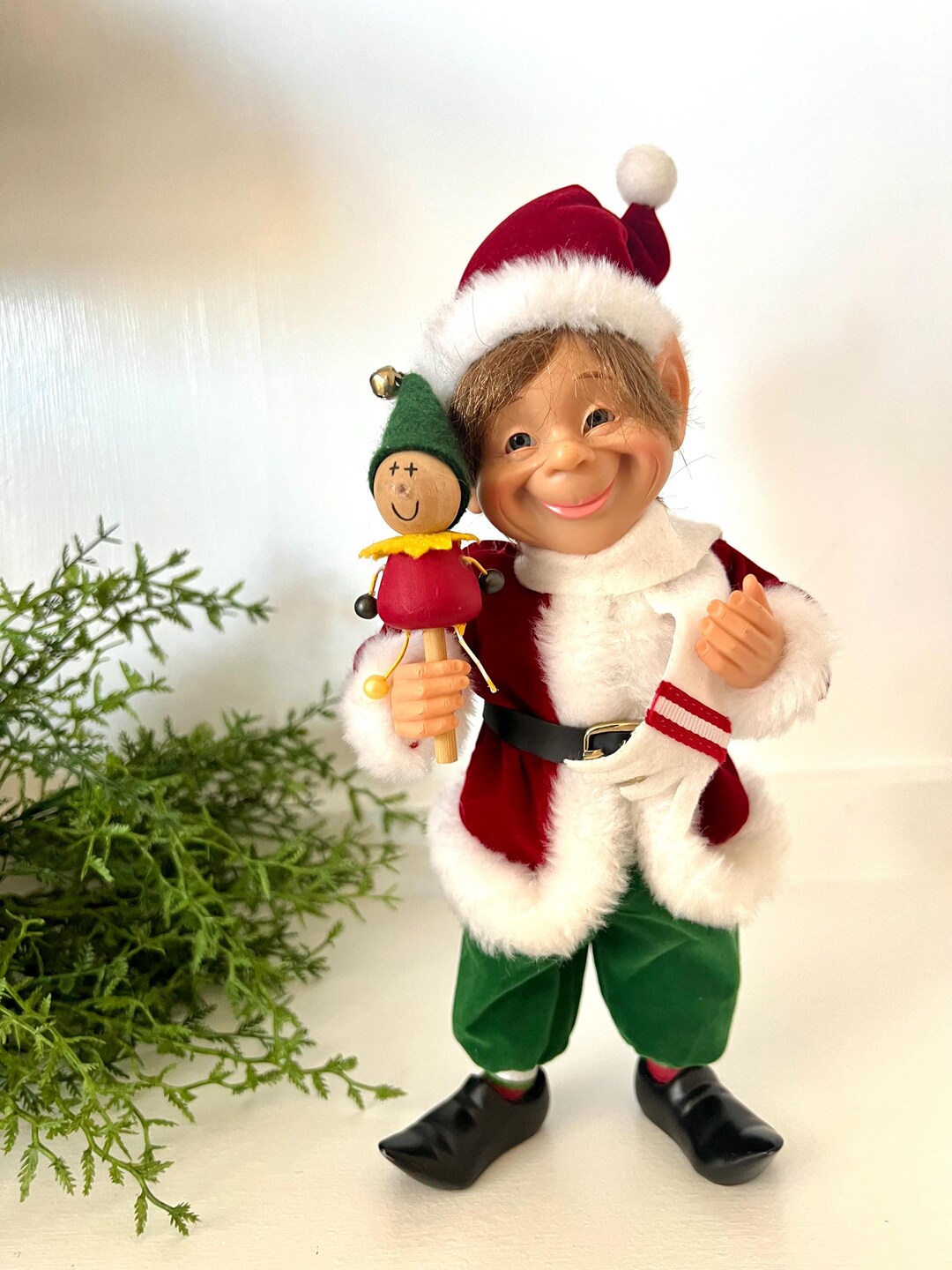 Karen Didion Collectable Santa's Elf Helper W/ Toy Puppet, Celebrate It ...