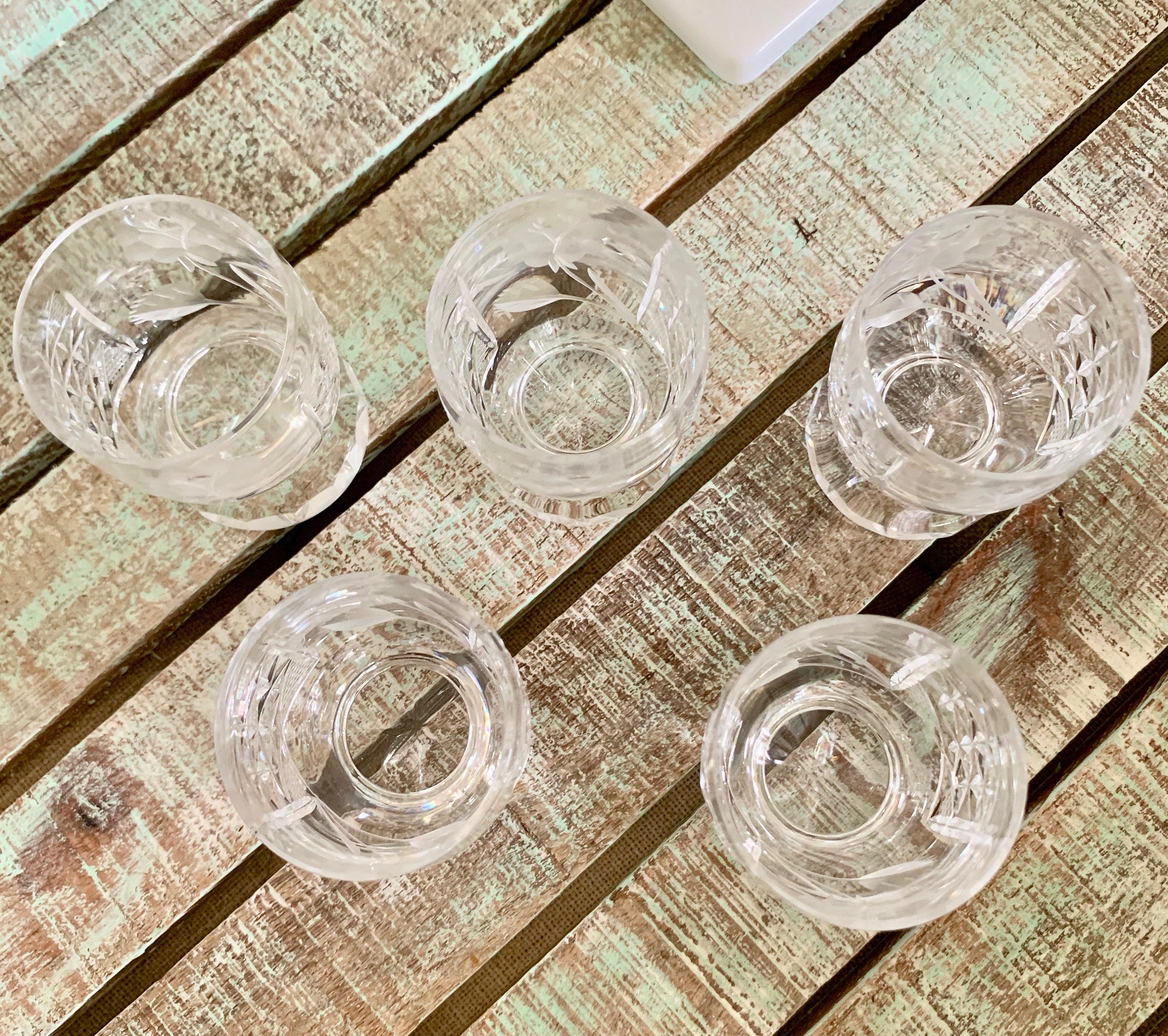 Five Crystal Shot or Schnapps Glasses Etched Rose and Criss | Etsy