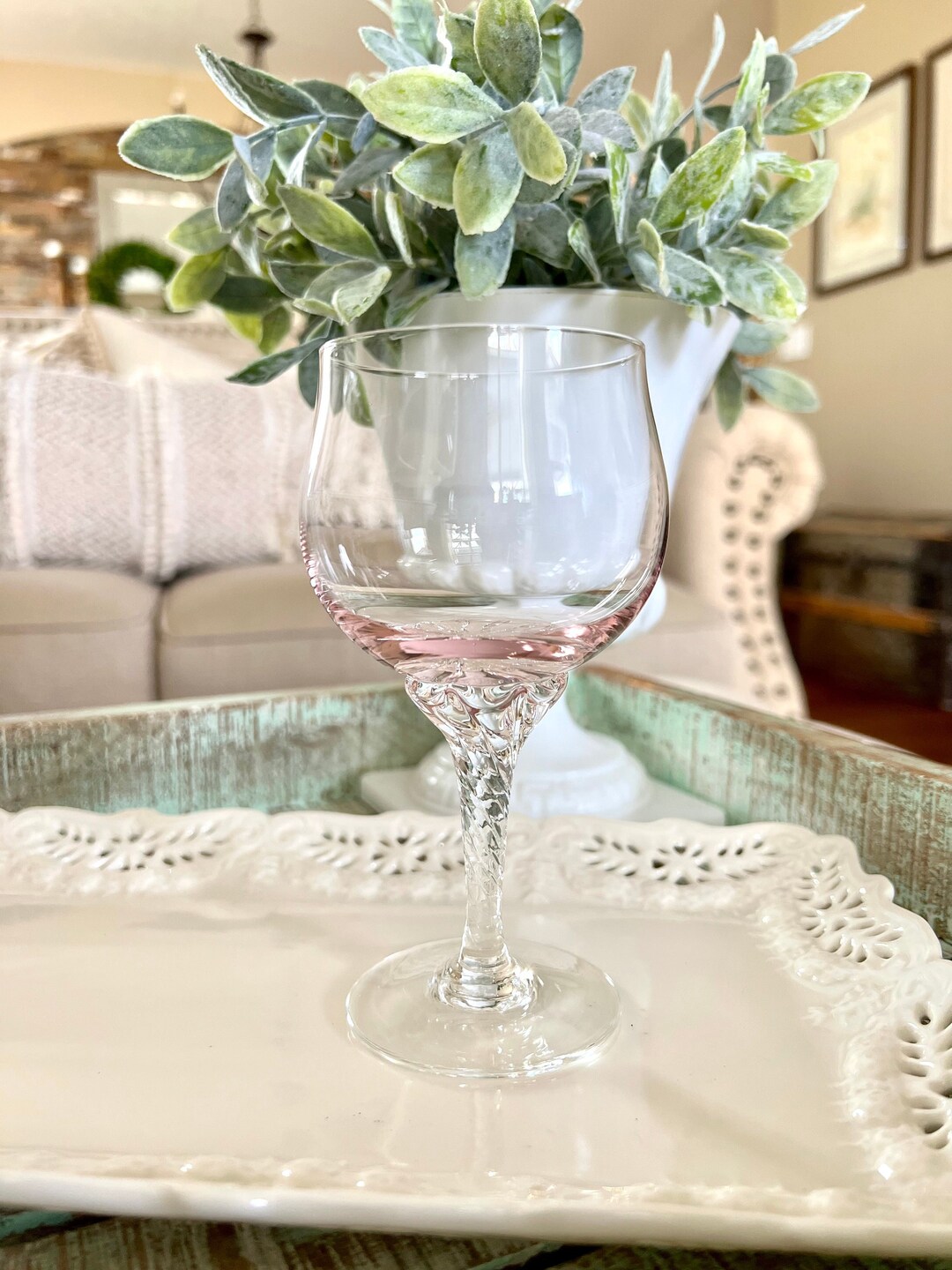 Replacement Sasaki Crystal Wine Glass Pink Coronation Pattern Twist ...