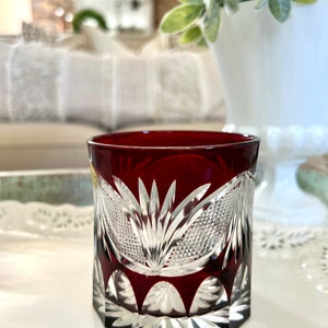 Vintage Byron Craft Edo Kiriko Ruby Cut to Clear Uoku Bamboo Leaves ...