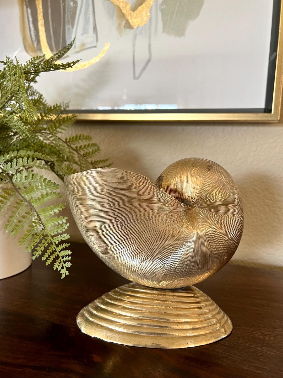 Vintage Brass Nautilus Shell Planter With Clam Shell Base, Pot Planter ...