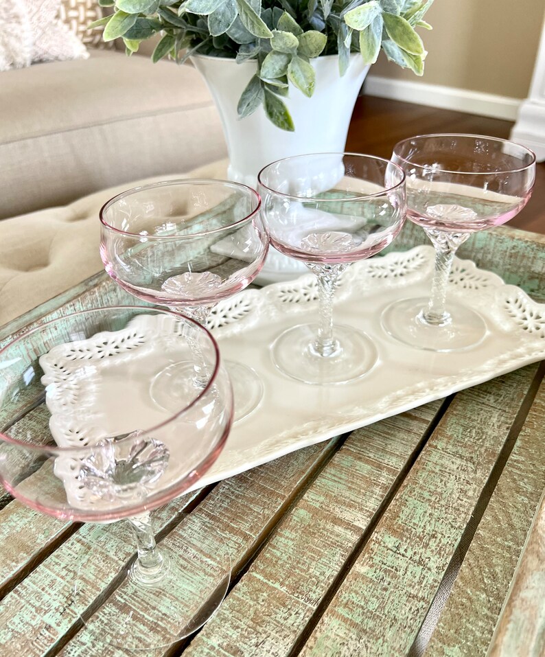 Sasaki Crystal Champagne / Tall Sherbet Set of Four Pink - Etsy