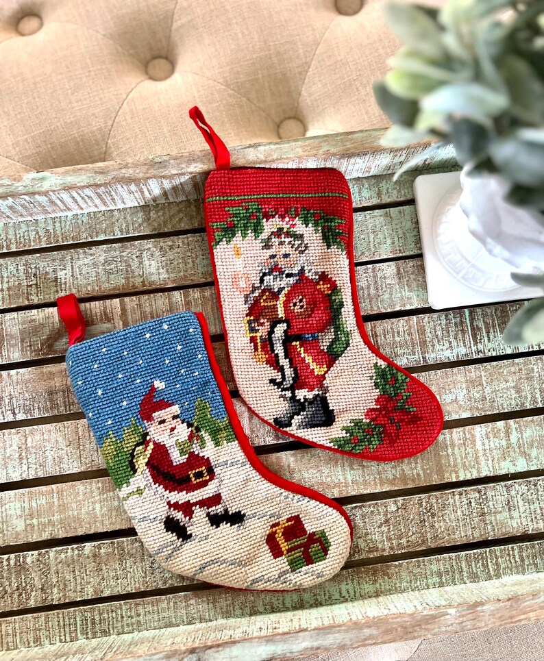 Vintage Completed Steinwinder Enterprises Needlepoint Stocking Santa ...