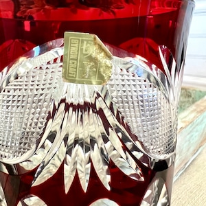 Vintage Byron Craft Edo Kiriko Ruby Cut to Clear Uoku Bamboo Leaves ...