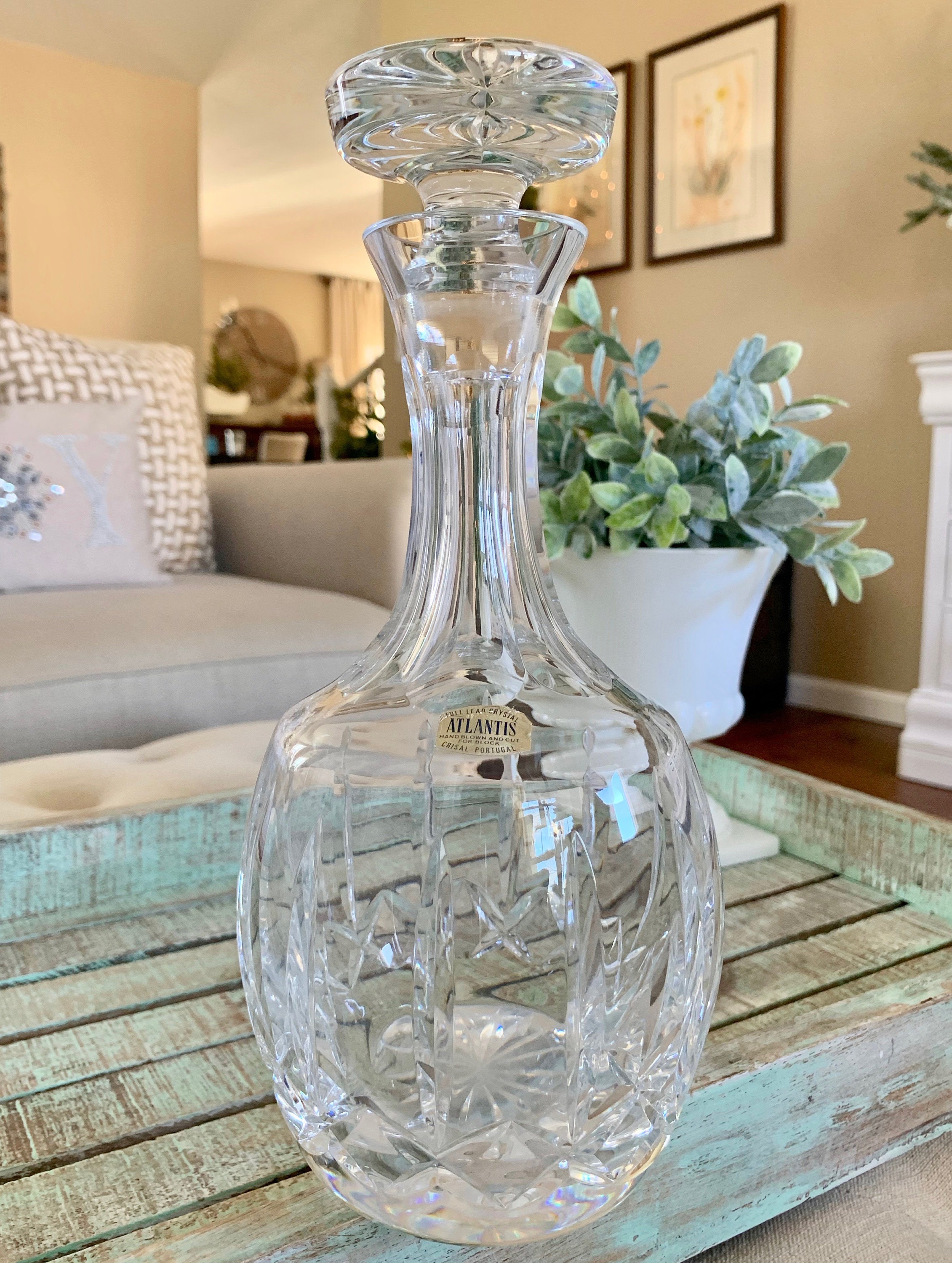 Atlantis Crystal Decanter Sofia Pattern Criss Cross Cut | Etsy