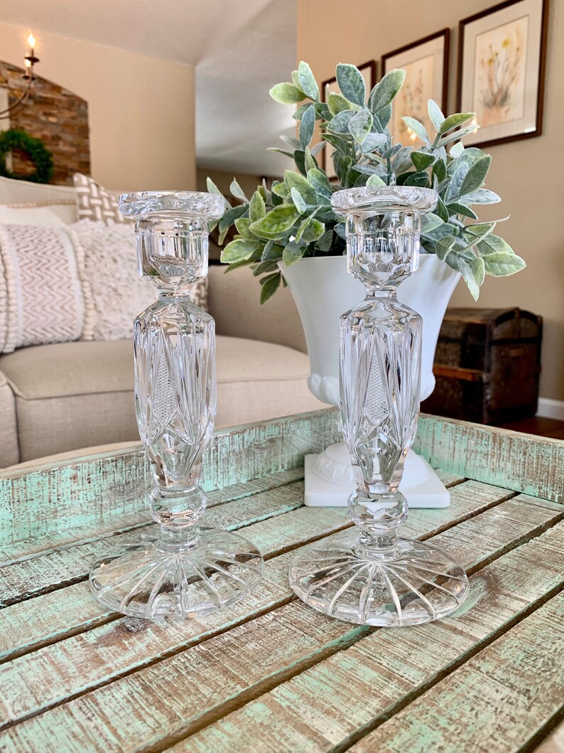 Gorham Crystal Single Light Candlestick Set of Two Vertical Fan ...