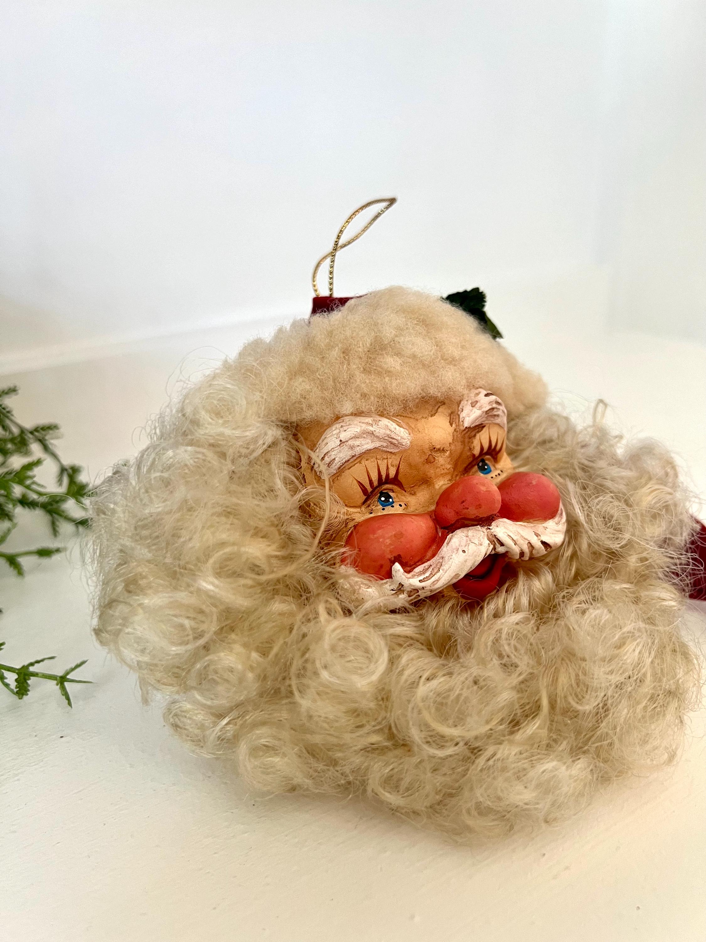 Blow Mold Plastic Santa Head Christmas Holiday Ornament - Santa Face ...