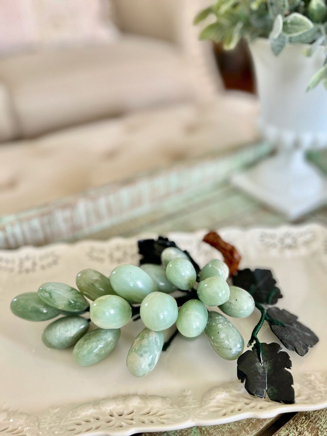 Mid Century Modern Celadon / Light Green Marble Grape Cluster Darker ...