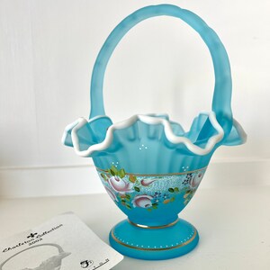 Fenton Charleton Collection Glass Hand Decorated Roses White Crested ...