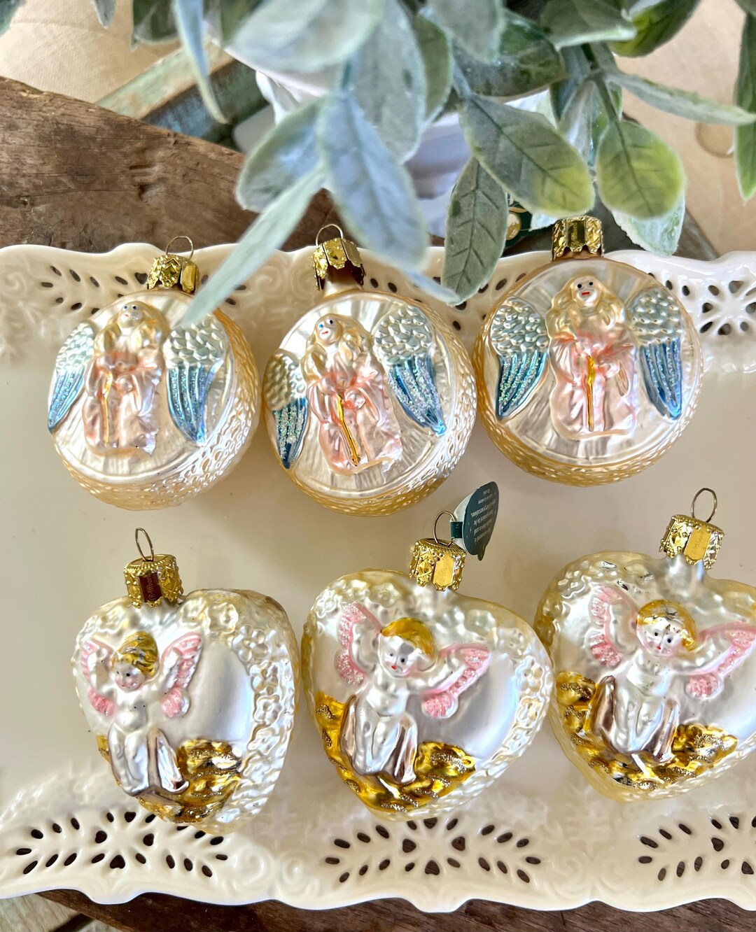 Lot of 6 Vintage Christborn Germany Bavaria Heart and Round Angel ...