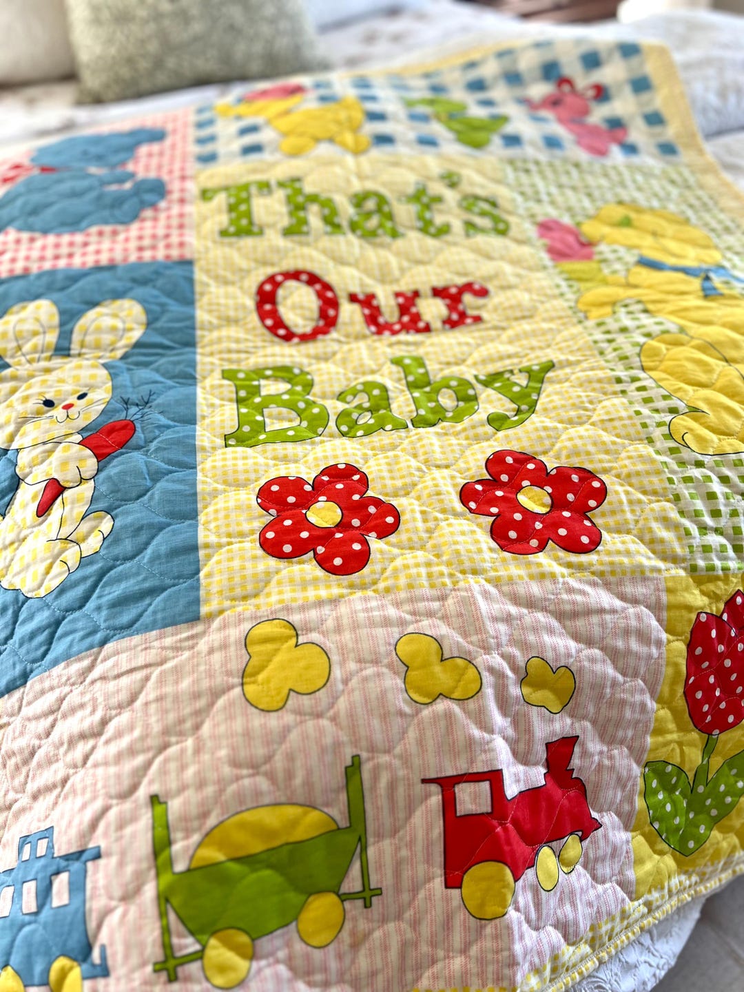Vintage Sweet That's Our Baby Thin Quilt, 1980's / 90's Baby, Bubby ...