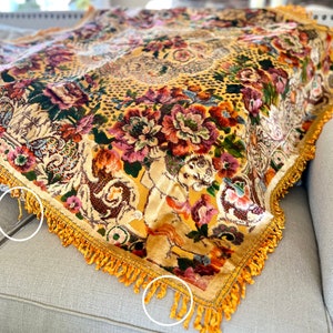 Vintage Italian Colorful Cherub and Floral Chenille / Crushed Velvet ...