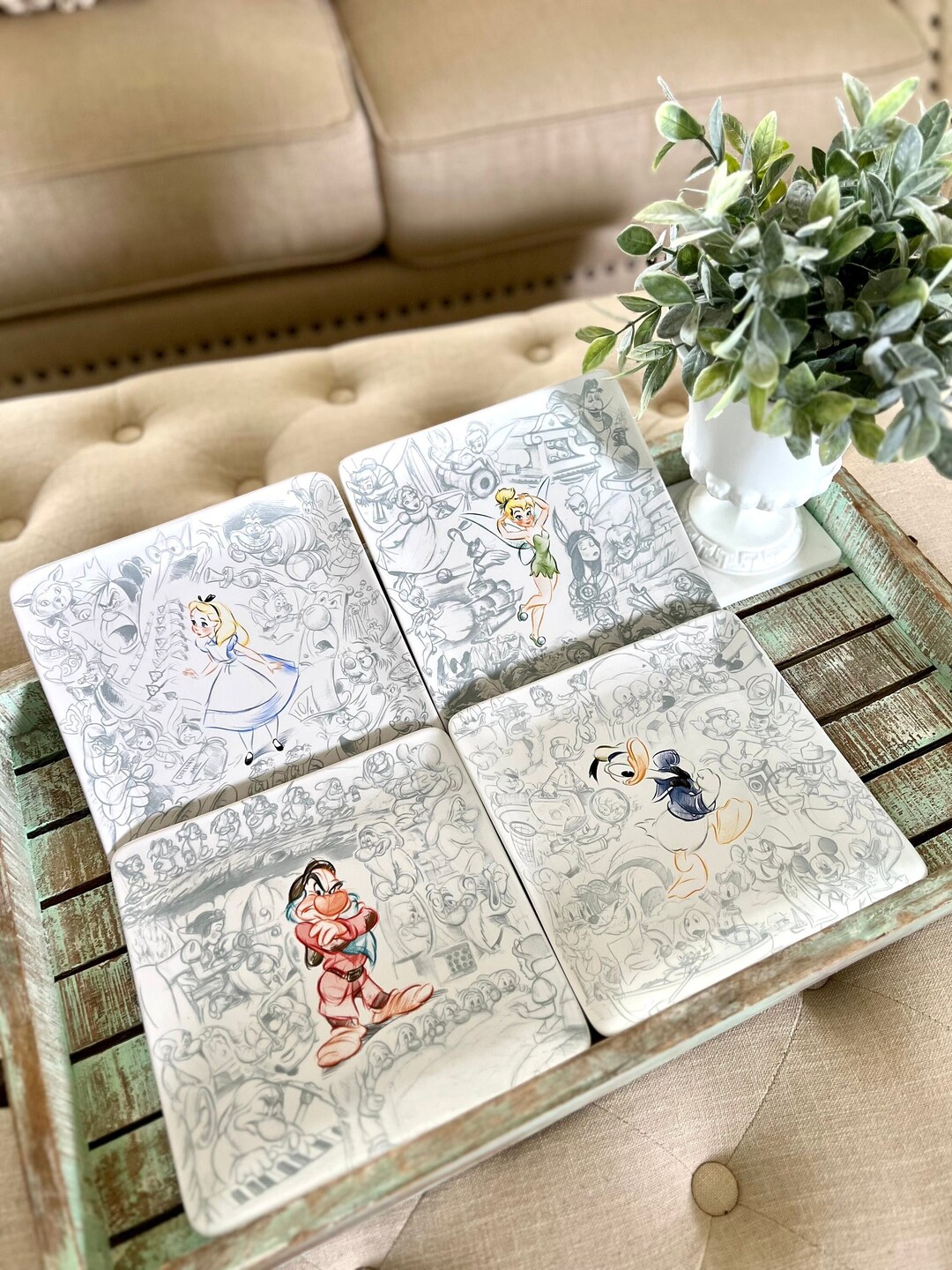 Set of Four Disney Store Studio Collection - Character Square Sketch ...