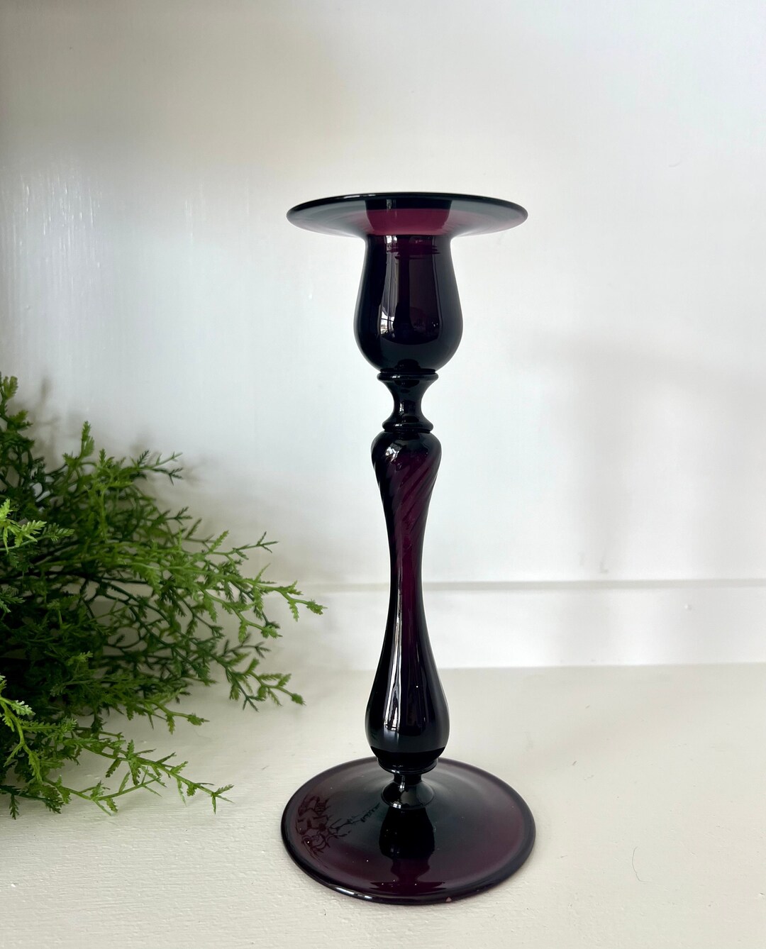 HP Sinclair Glass Single Light Candlestick Amethyst Hand Blown Twist ...