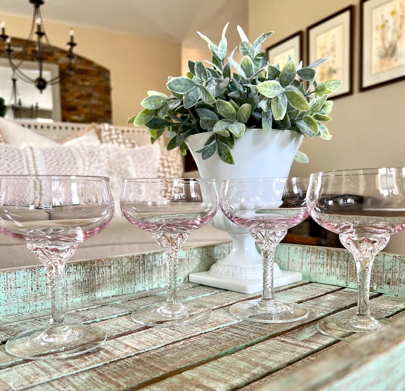 Sasaki Crystal Champagne / Tall Sherbet Set of Four Pink - Etsy