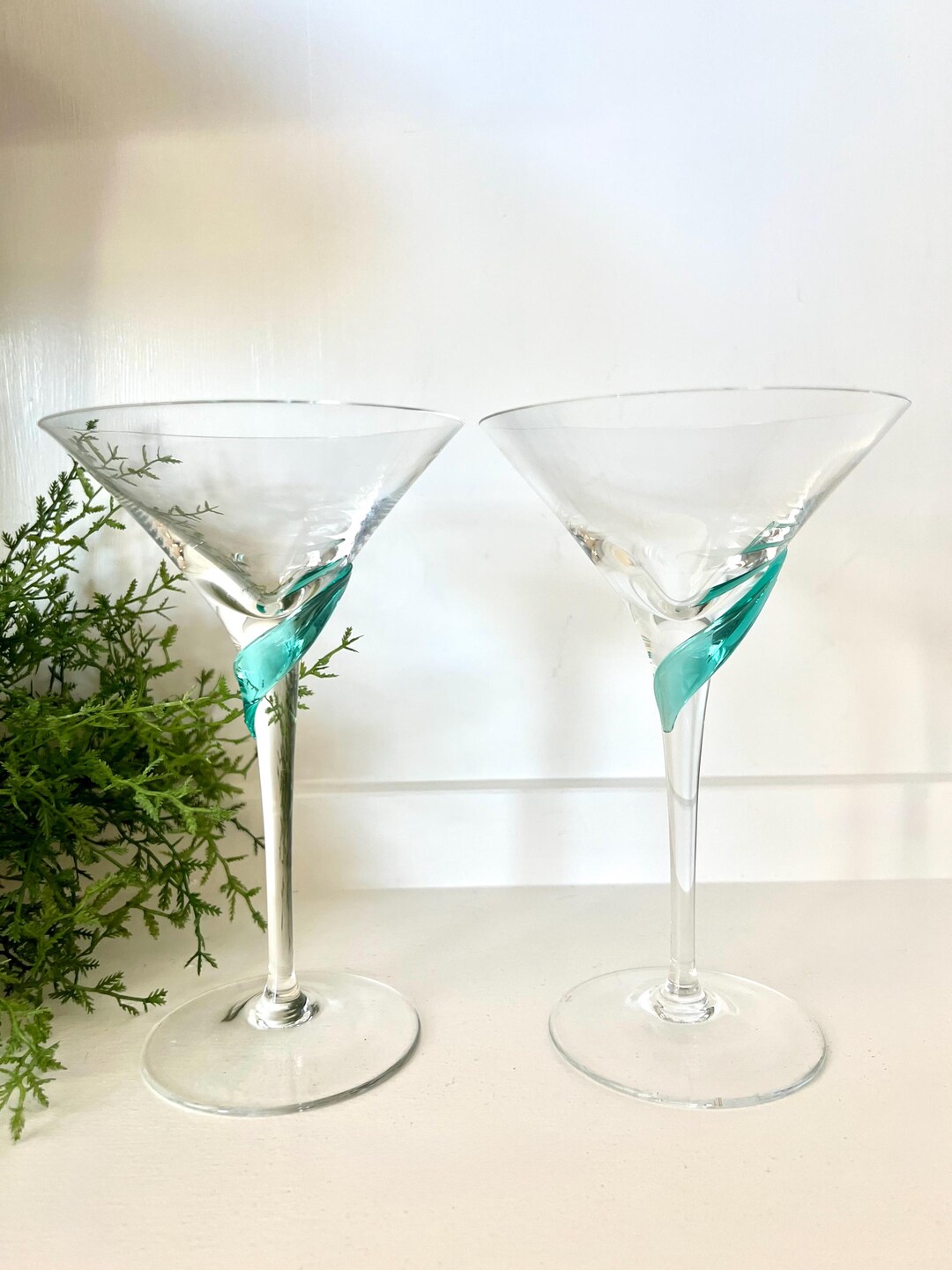 Bohemia Czech Champagne / Martini Glasses, Teal Swirl Set of Two ...