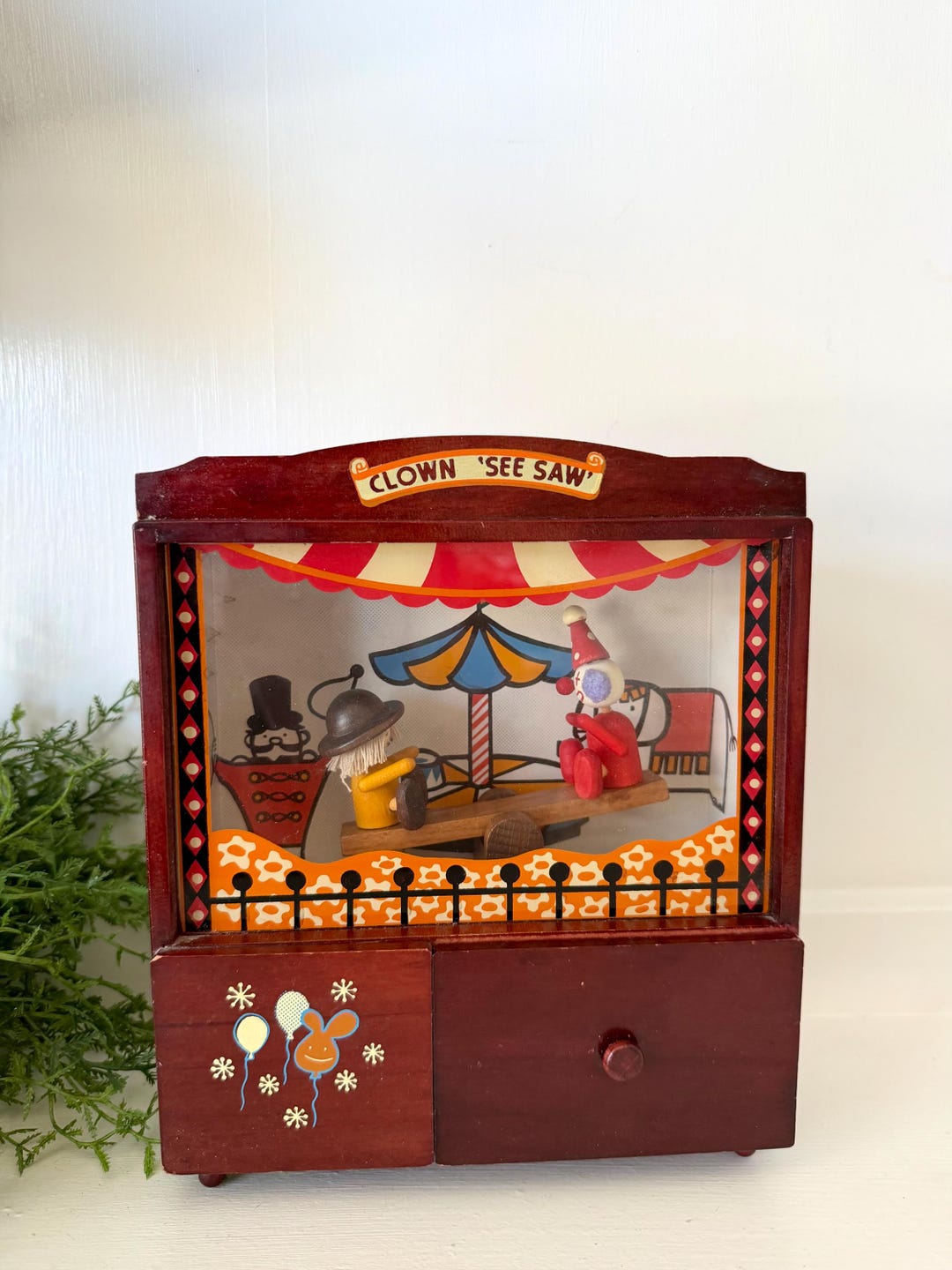Whimsical Vintage Dan's Kids Japan Clown "see Saw Music Box Plays "send ...