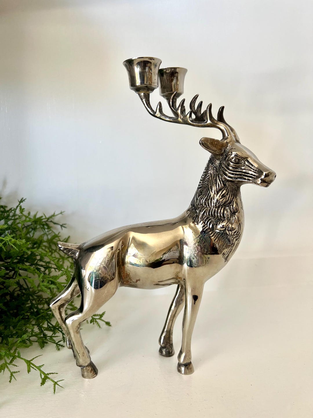 10" Holiday Silver Reindeer Deer Stag Candelabra, Candle Holder ...