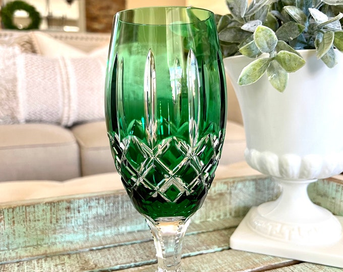 Ajka Crystal Emerald Green Cut to Clear Iced Tea Glass Arabella Pattern ...