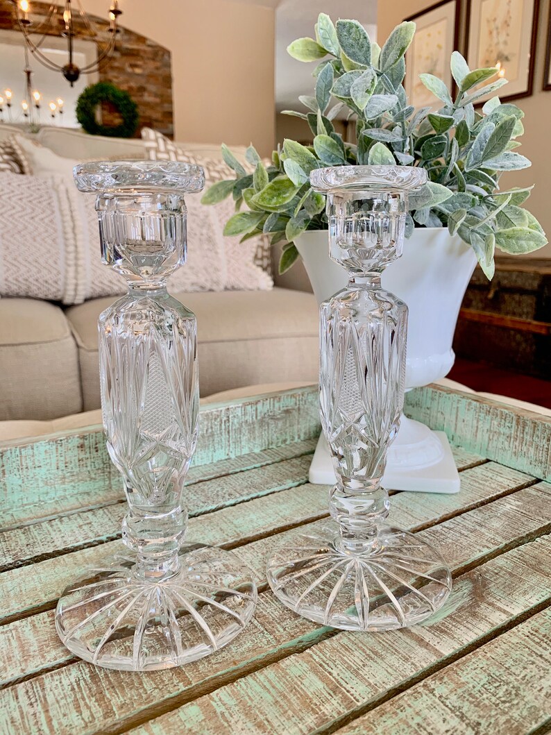 Gorham Crystal Single Light Candlestick Set of Two Vertical Fan ...