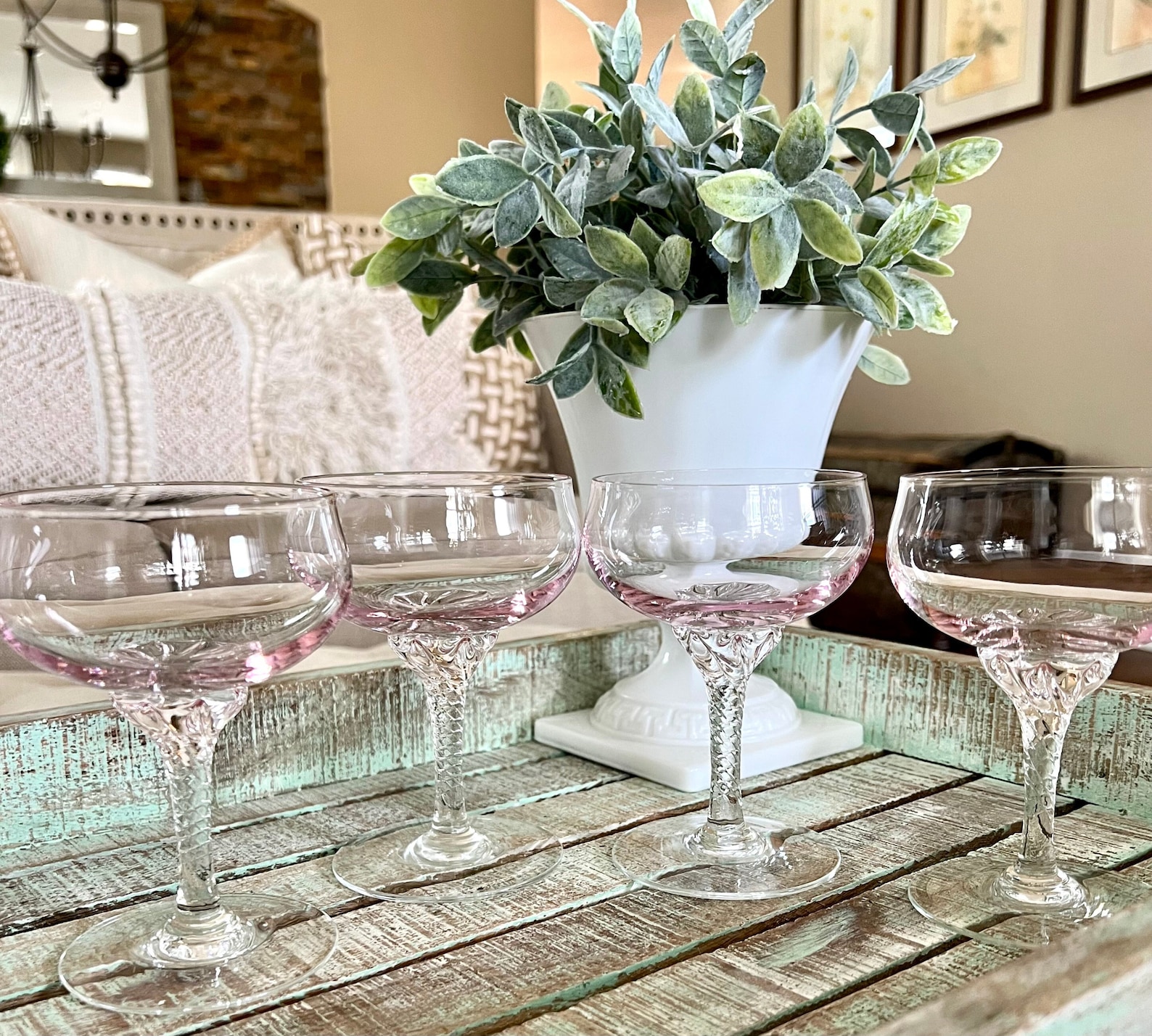 Sasaki Crystal Champagne / Tall Sherbet Set of Four Pink - Etsy