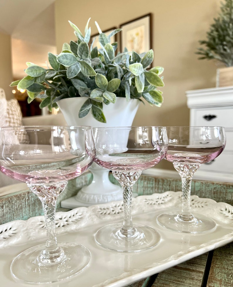 Sasaki Crystal Champagne / Tall Sherbet Set of Four Pink - Etsy