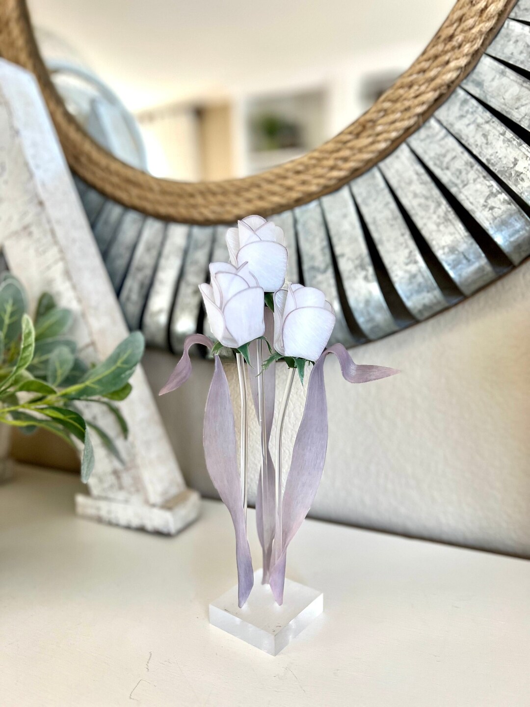 Frosted Lucite Acrylic Rose Floral Arrangement Sculpture Art Deco
