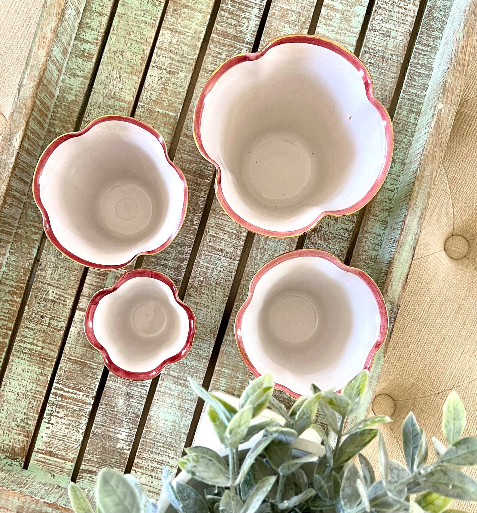 Set of Four Rainbow Colored Planters Made in Italy Gold Trim Varying ...