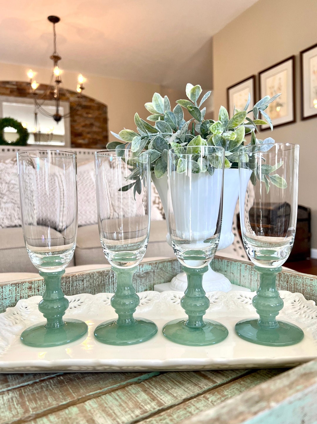 Villeroy & Boch Set of Four Isabelle Green - Dark Jade Fluted Champagne ...