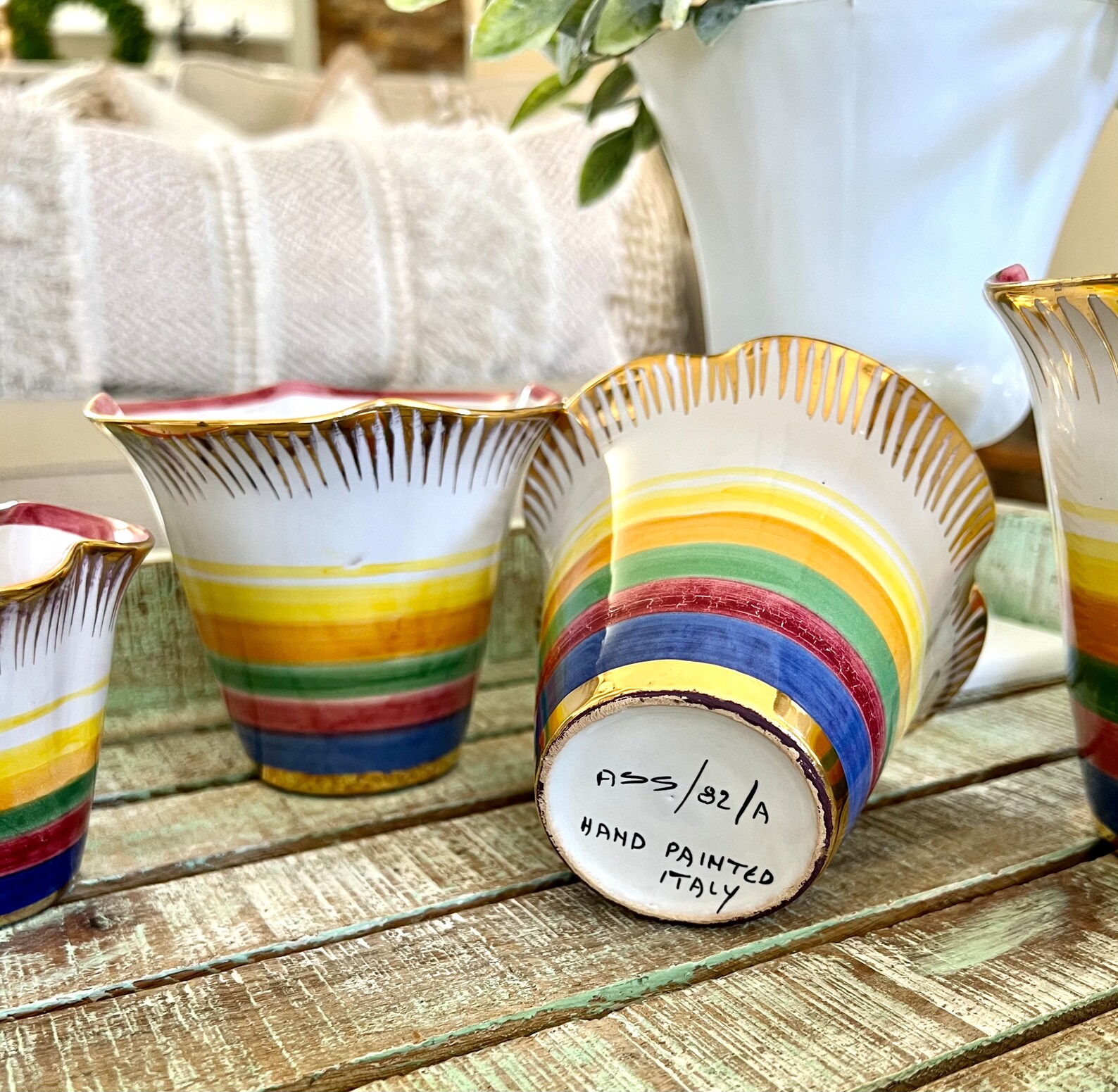 Set of Four Rainbow Colored Planters Made in Italy Gold Trim - Etsy
