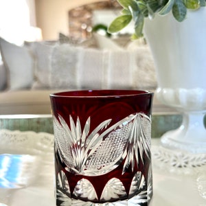 Vintage Byron Craft Edo Kiriko Ruby Cut to Clear Uoku Bamboo Leaves ...