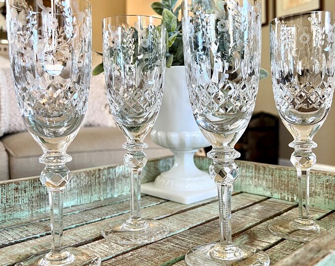 Rogaska Crystal Set of 4 Champagne Flutes / Glasses Gallia Gray Cut ...